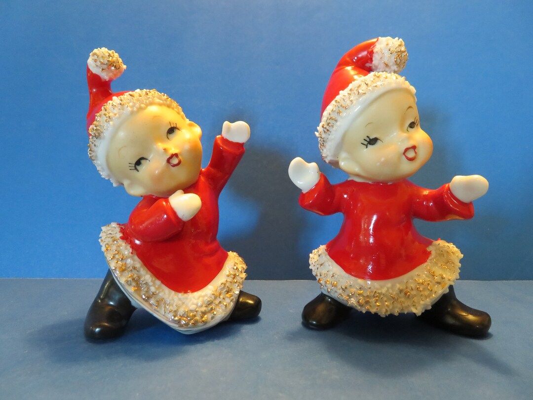 Vintage Japan Pixie Figurines – Red Santa Suits, Gold Trim - Etsy