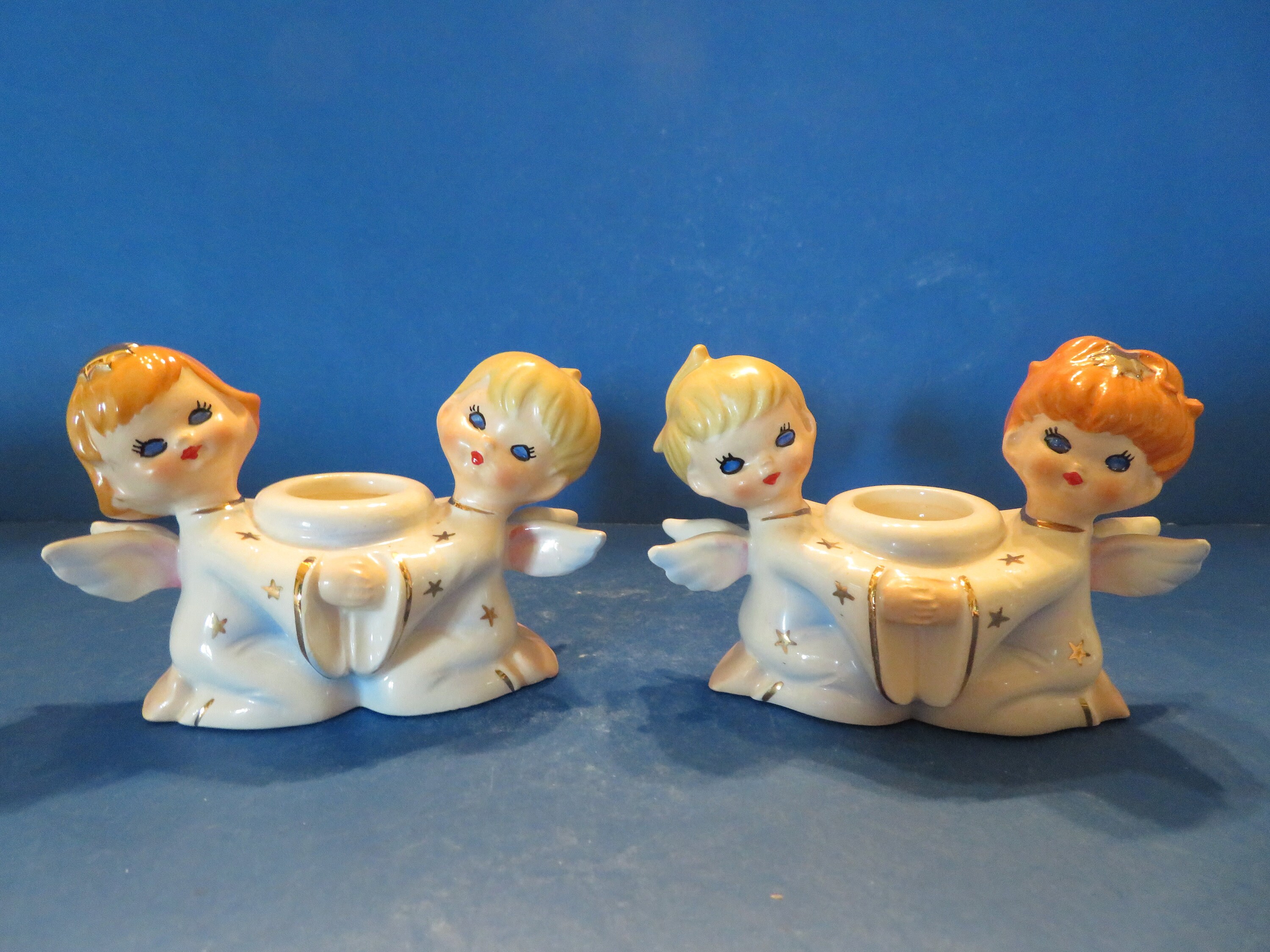 Lefton Angel Candleholder Set of Four - Taper Candles Are Held by Two ...