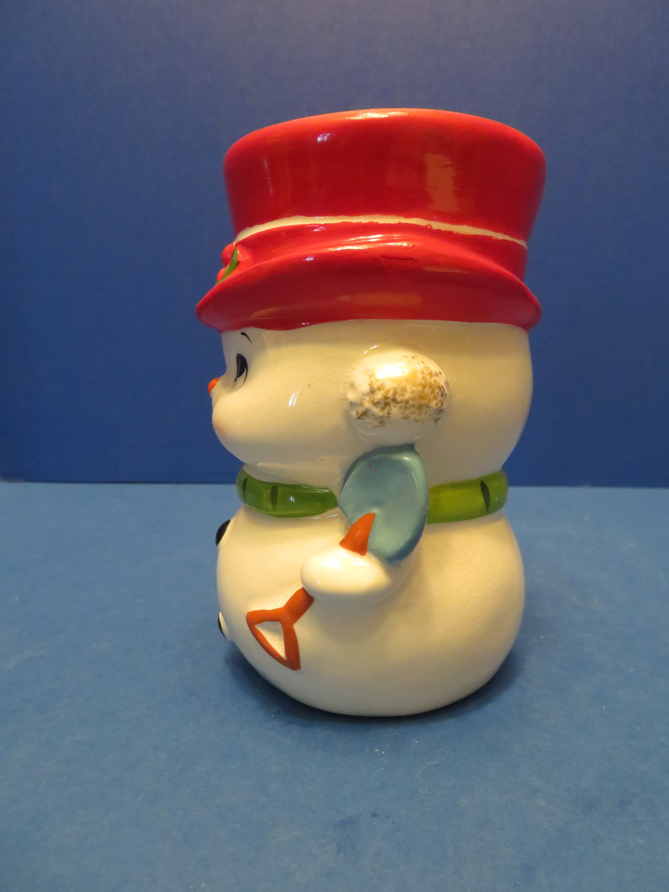 Vintage Japan Snowman Candy Holder or Planter - Jaunty Fellow Wearing ...