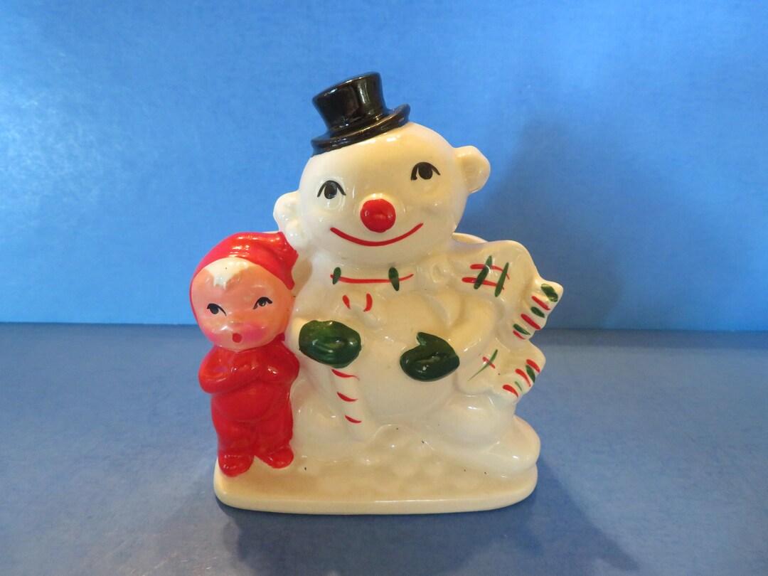 Vintage Japan Candy Cane Snowmen Holds Candy Cane - Planters - Little ...