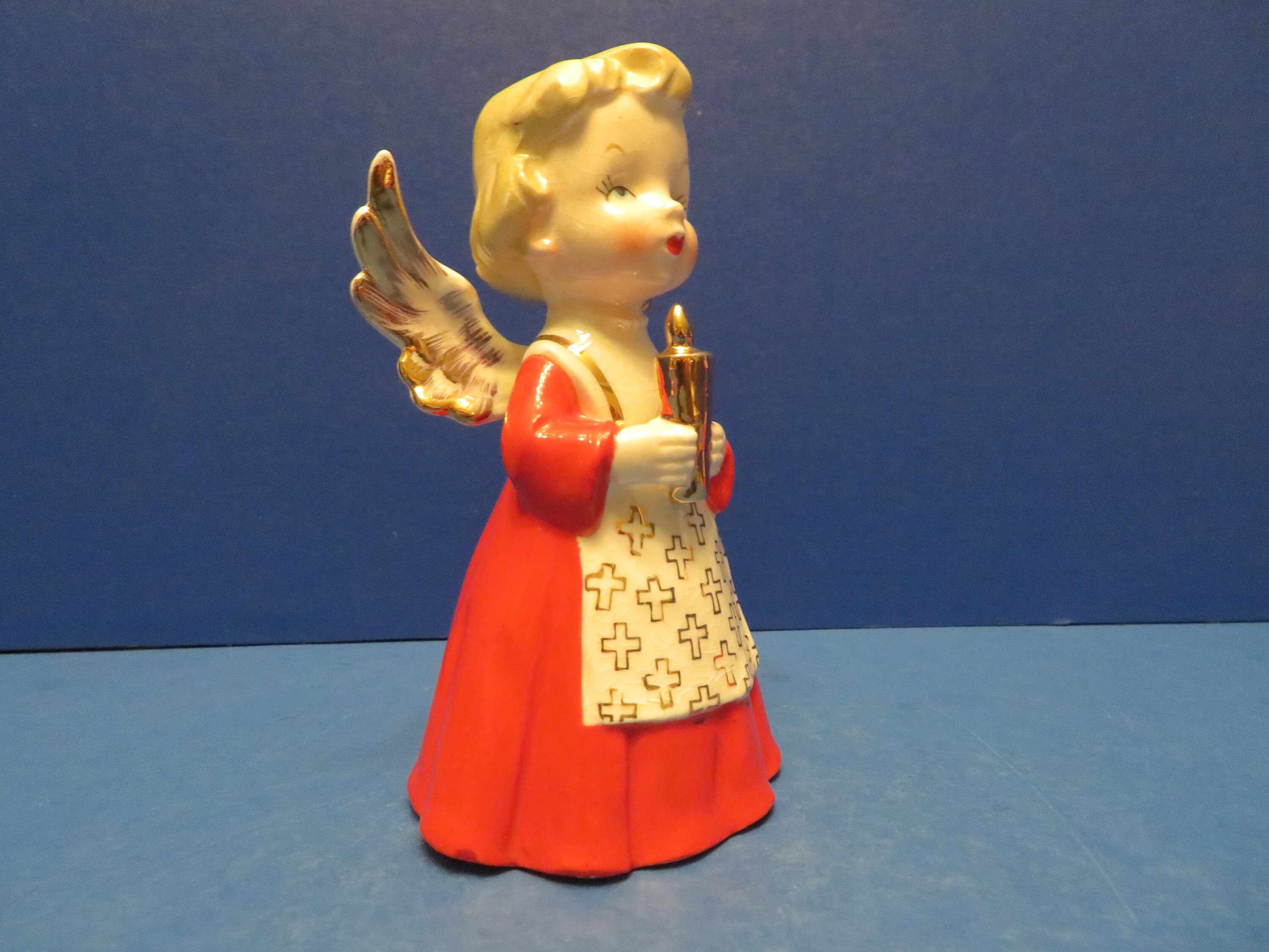 Napco Angel With Cross Embellished White Apron Holds Candle | Etsy