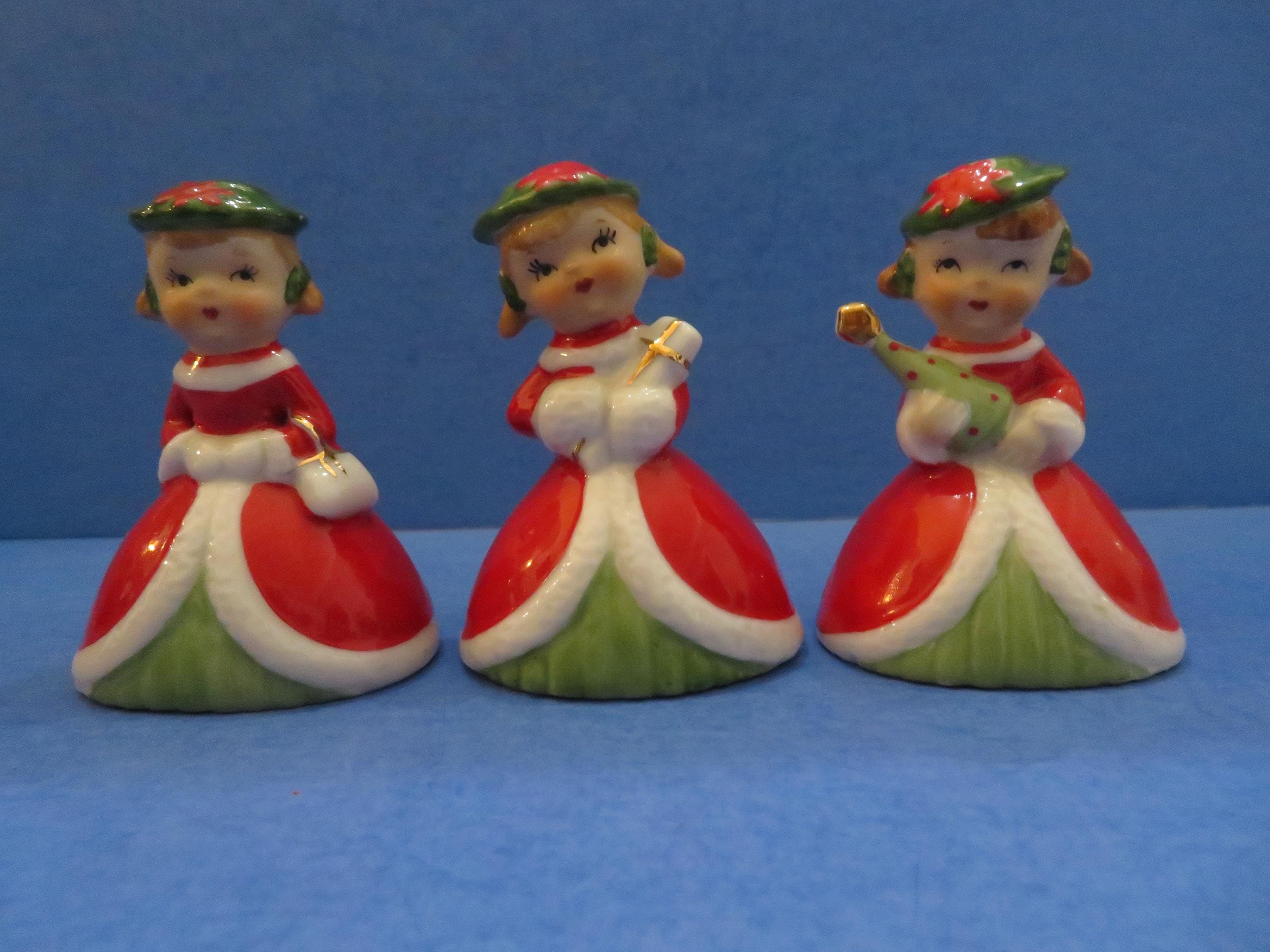 Lefton Bell Ornament Set of Three - Each Wears Bright Red Coat With ...