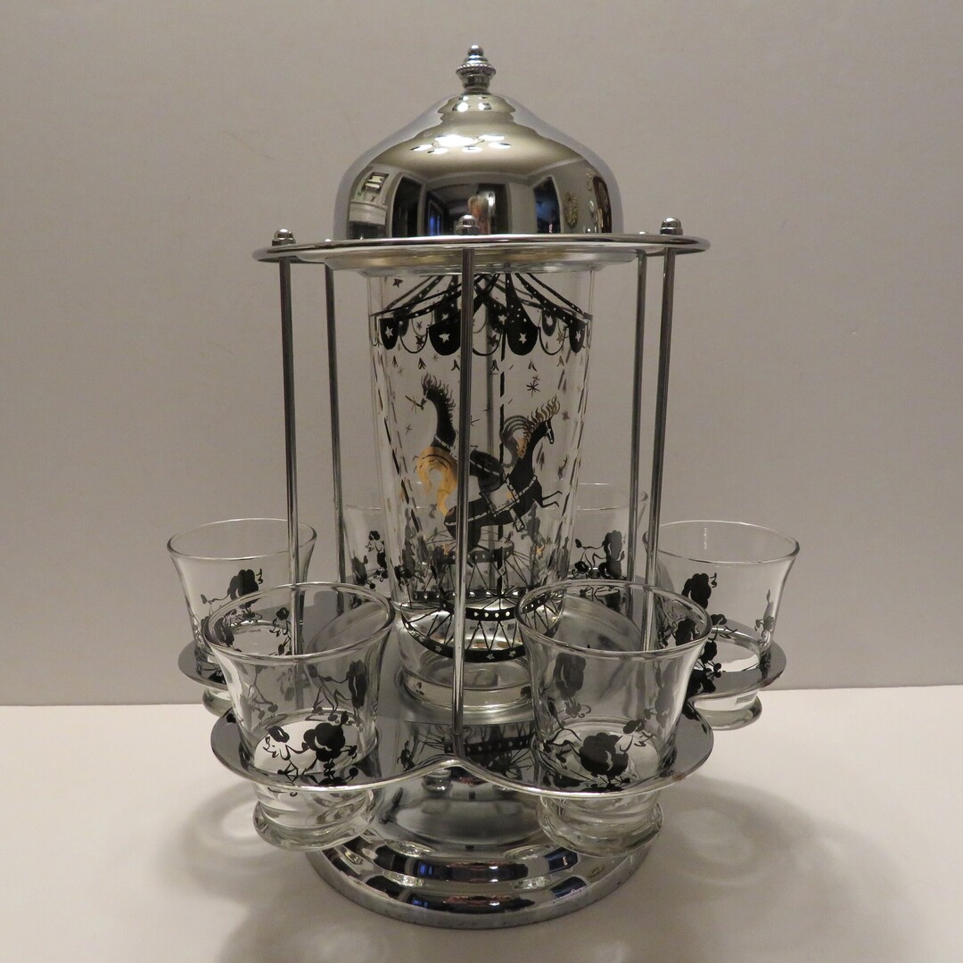 Carousel Cocktail Shaker Poodle Sits is Chrome Spinning Holder - Load ...