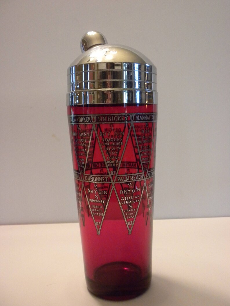 Red Glass Cocktail Shaker With Silver Overlay Drink Recipes - Etsy ...