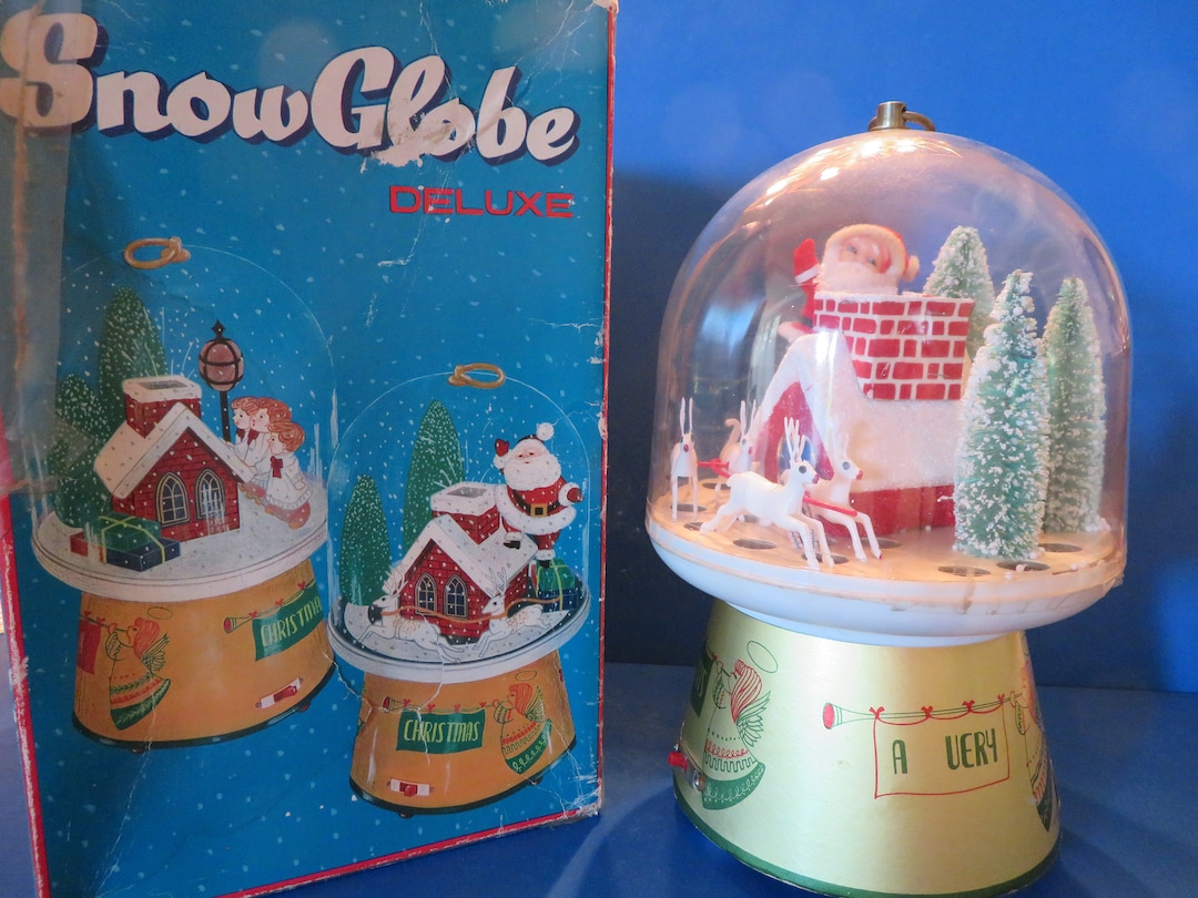 Vintage Japan Snow Globe Deluxe Features Santa Heading Into a Chimney ...
