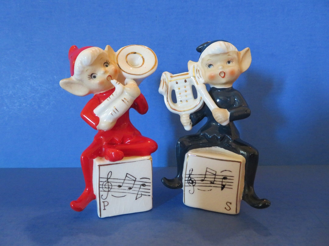 Napco Pixie Salt and Pepper Shaker Set of Two - Each Playing Horn or ...