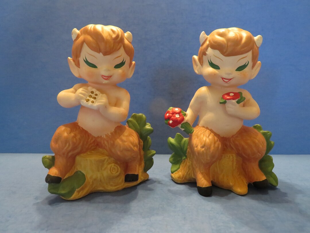 Lefton Krampus Devil Boys One Holding a Lyre, the Other a Bouquet of ...