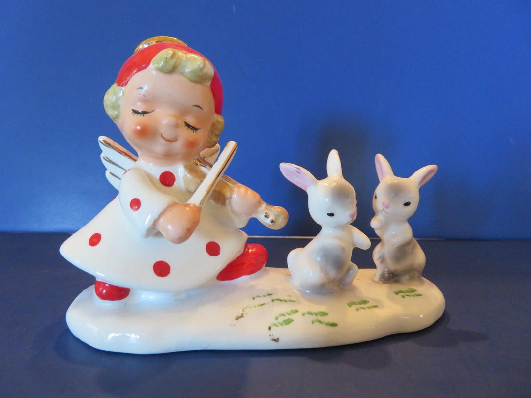 Norcrest Angel Girl Wearing Red Polka Dot Dress Playing Violin for a ...