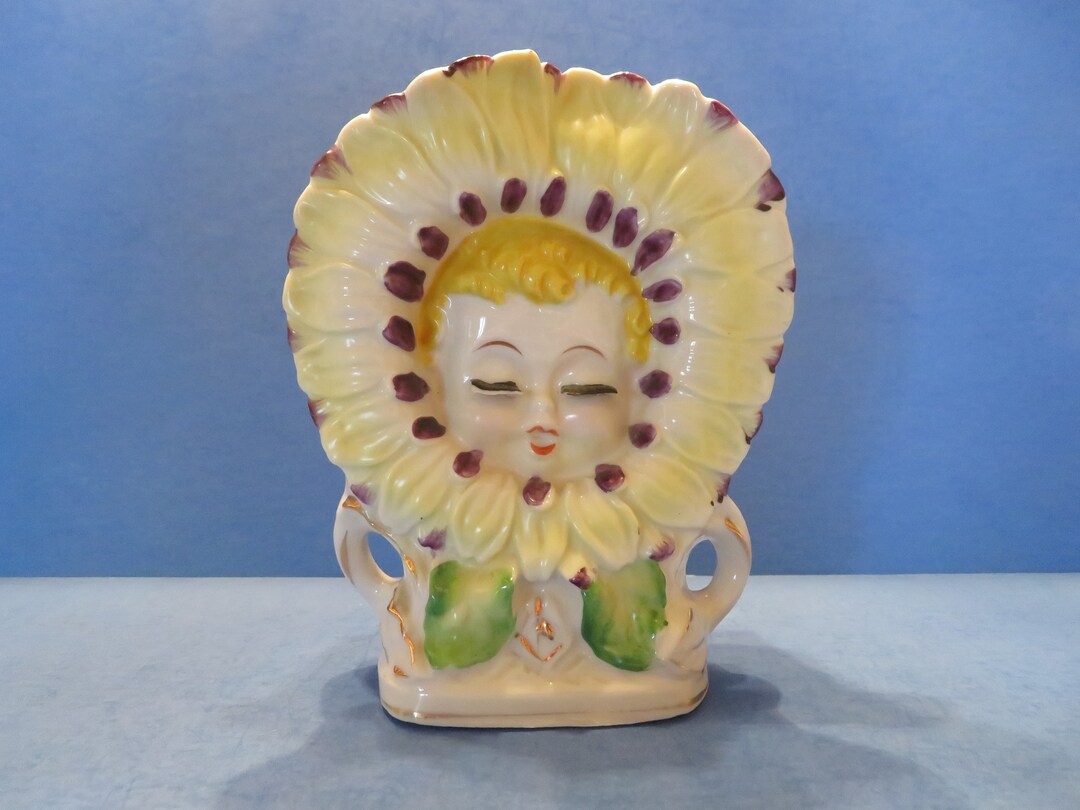 Shafford Zinnia Head Vase or Wall Pocket Amazing Eyelashes and Yellow ...