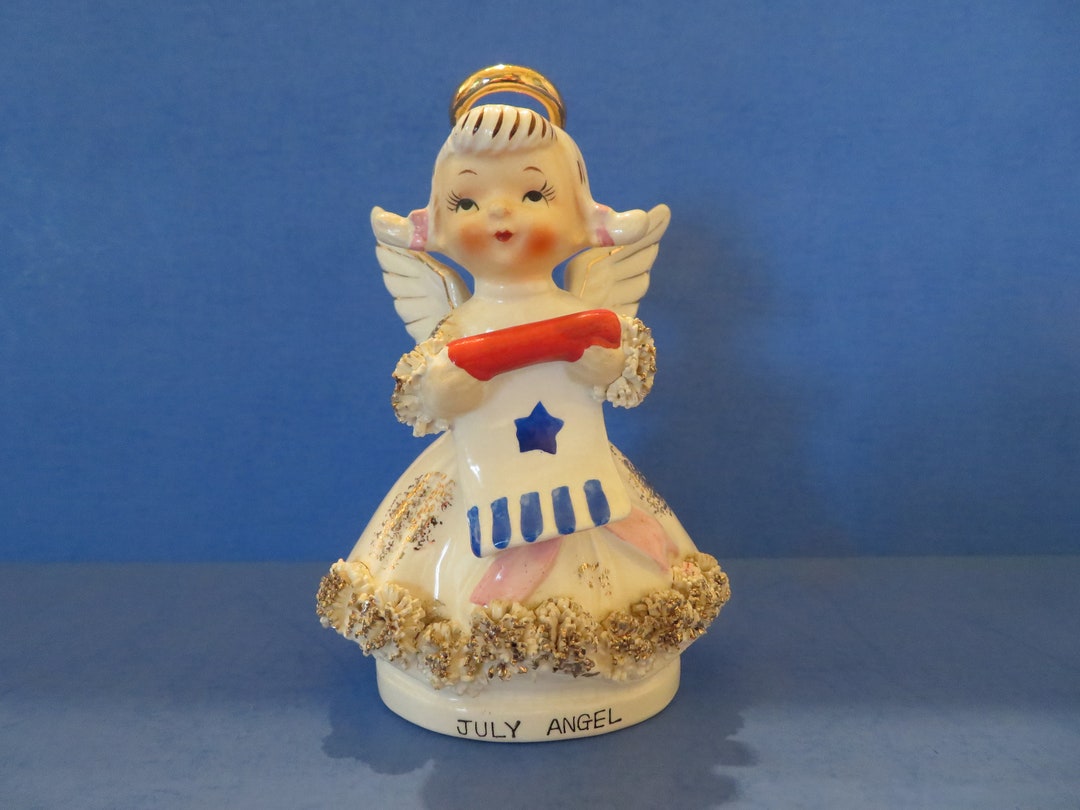 Lefton July Angel Holds Red, White and Blue Patriotic Banner - Wears ...