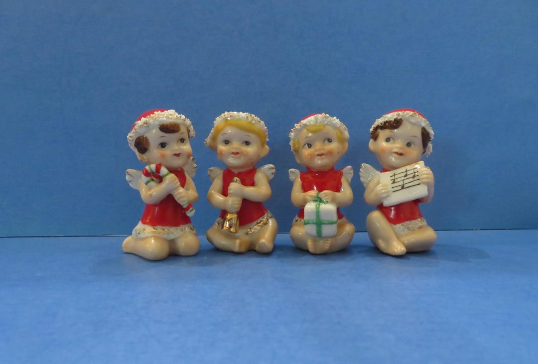 TMJ Christmas Angels Salt and Pepper Set of Four - Each Wears Santa Hat ...