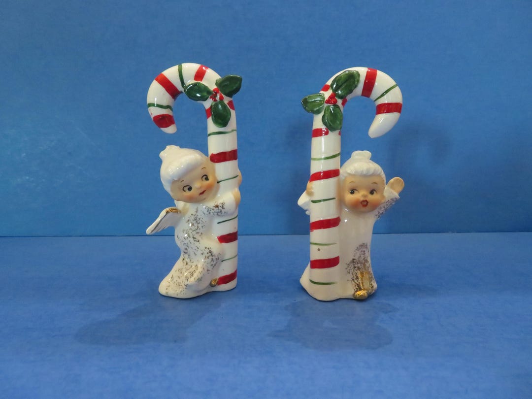 Vintage Japan Angels Holding Candy Canes Decorated With Holly ...