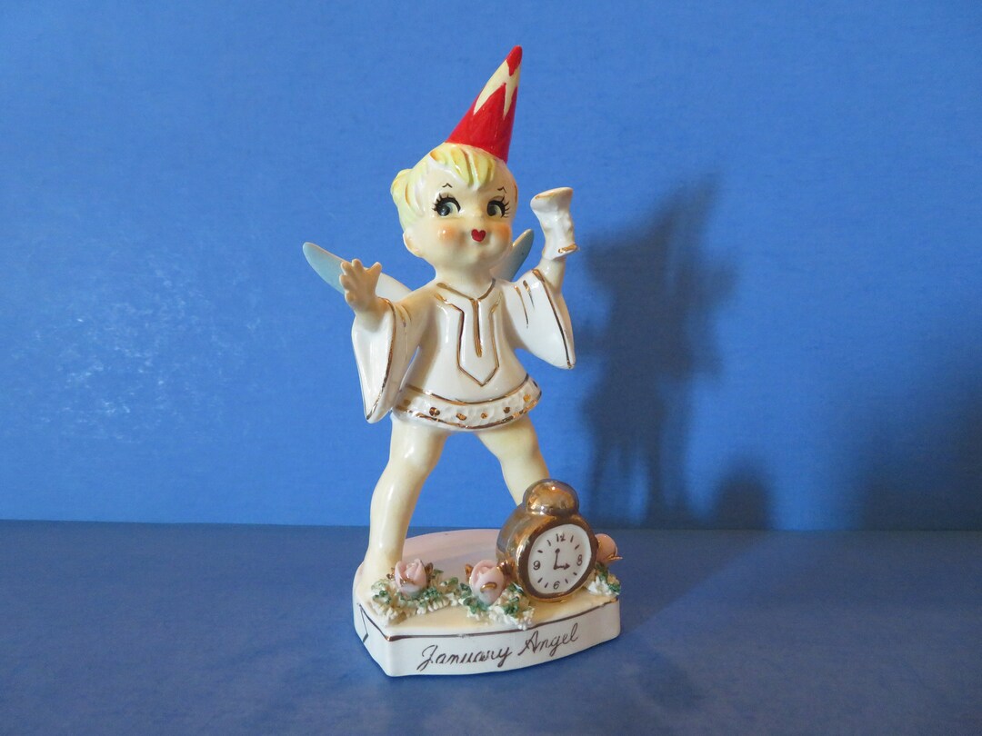 Lefton January Happy New Year Boy Angel Wearing Cone Party Hat and ...
