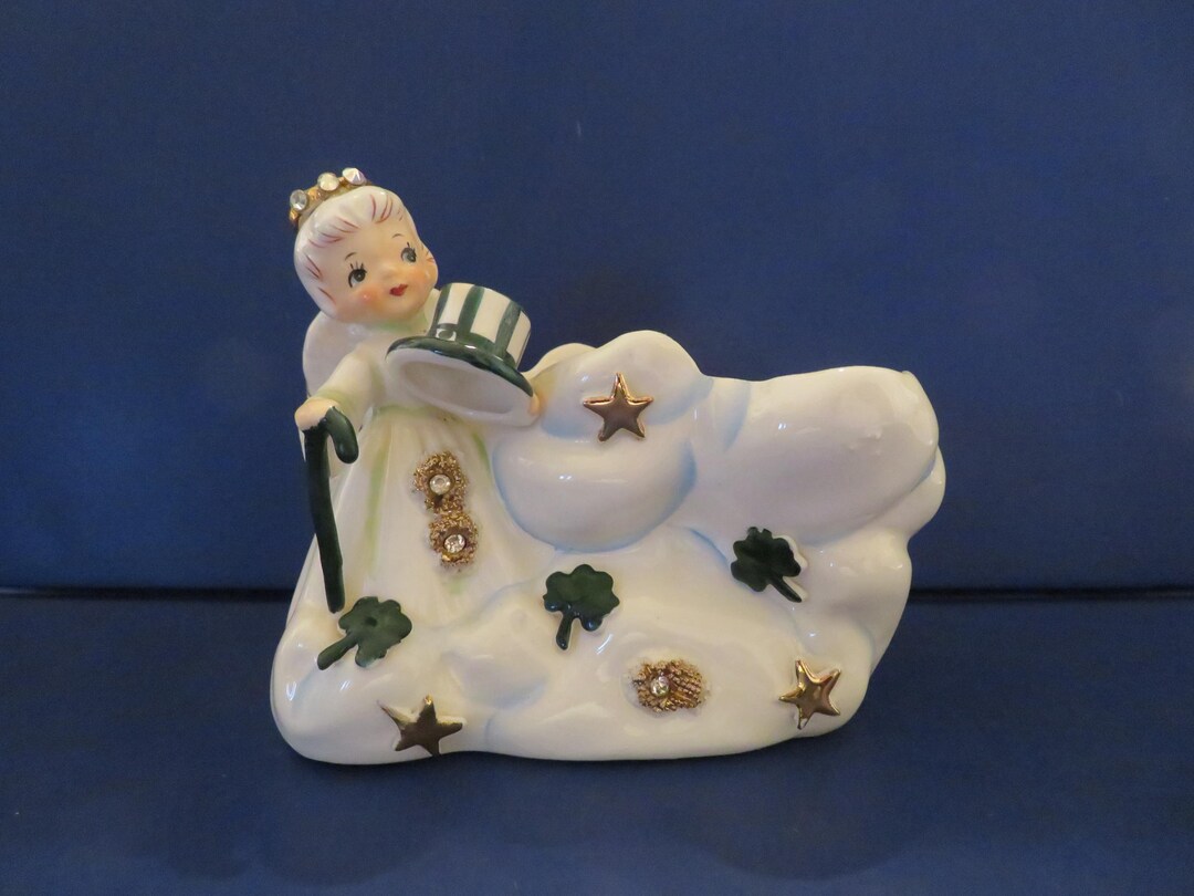 Lefton March Angel Planter - She is Holding a Cane and Striped ...