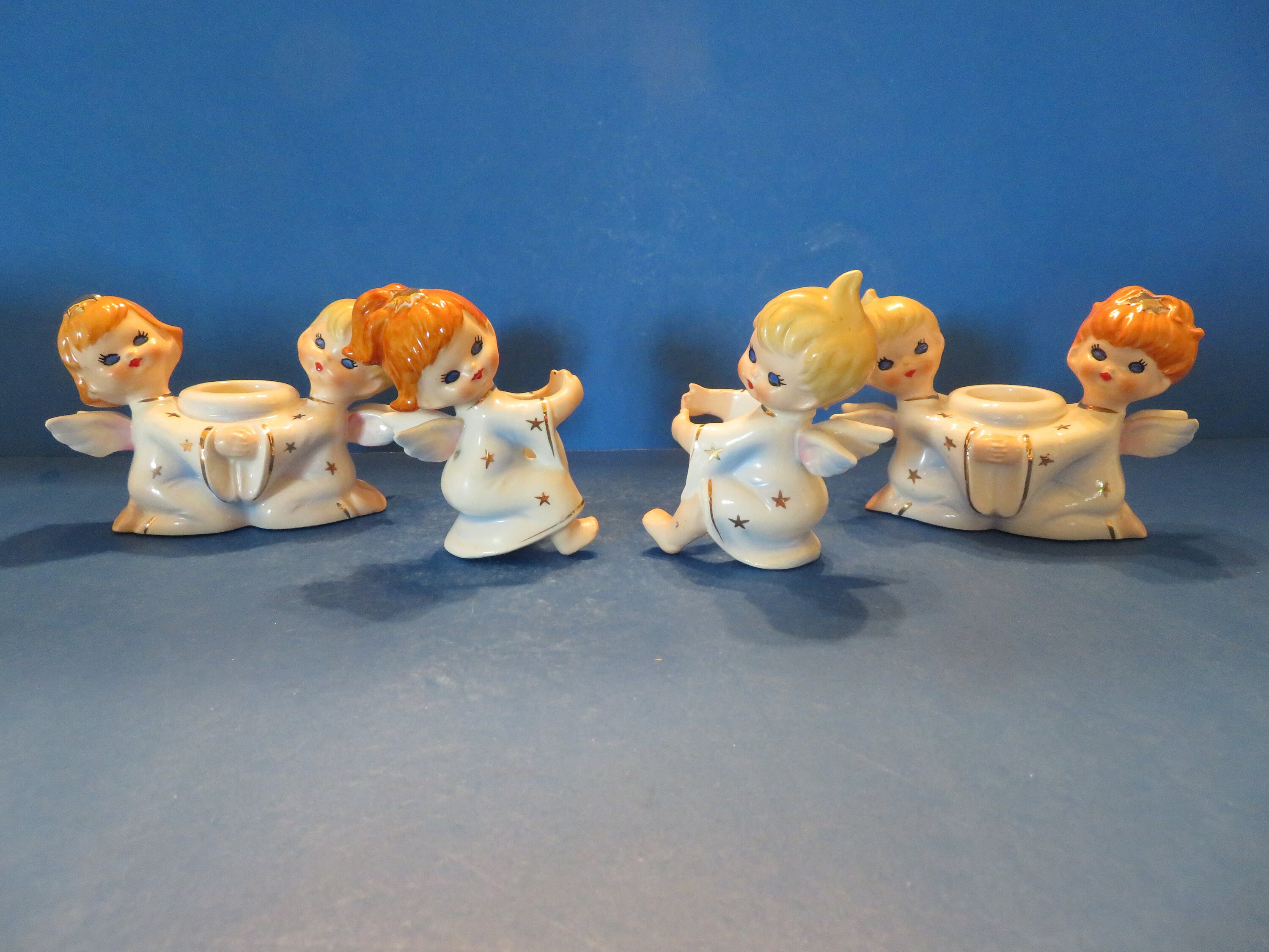 Lefton Angel Candleholder Set of Four - Taper Candles Are Held by Two ...