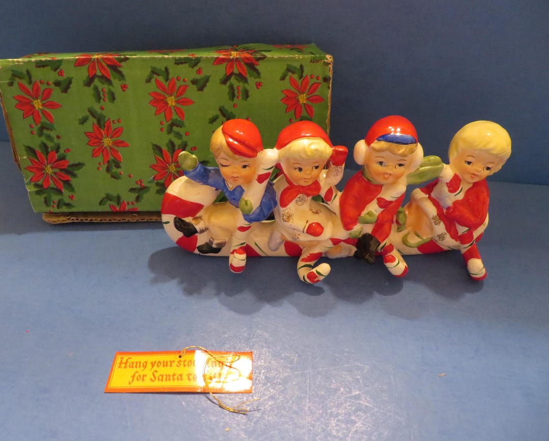 Relco Candy Cane Kids Riding on Candy Cane Sleigh - Each Kid Holds ...