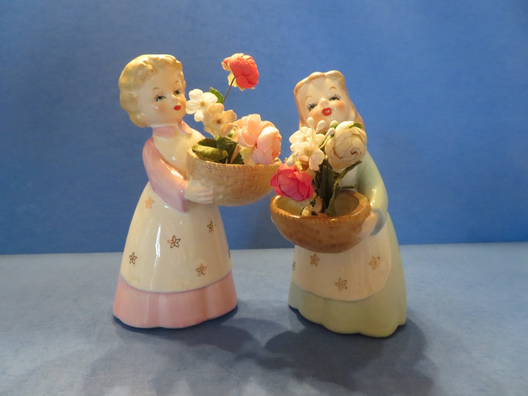Fine A Quality Spring Time Girls Each Holds a Basket of Original ...