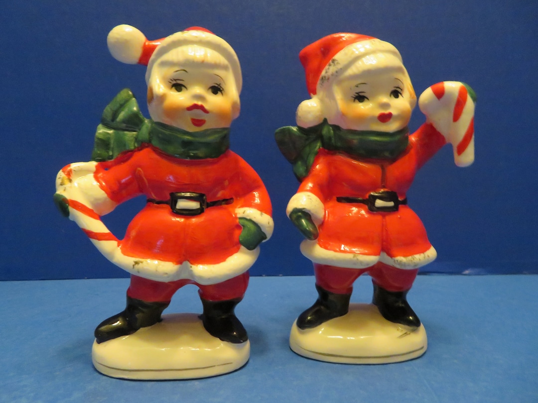 Vintage Japan Santa Girls in Santa Suit Set of Two - Each Holds a Candy ...