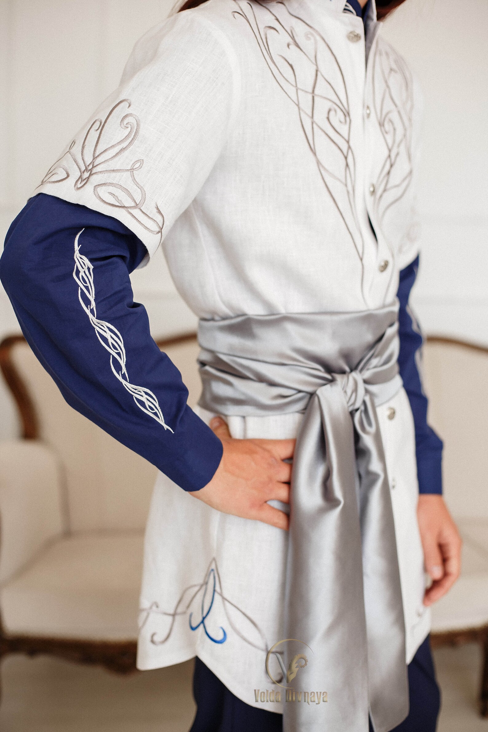 Elven Costume "two Trees". White & Blue. Fantasy Tunic. Elven Lord ...