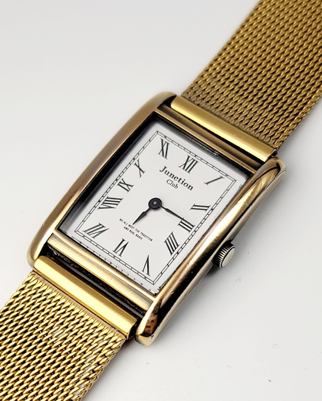 Vintage Junction Club Vega Gold-tone Tank Watch 2C00-L01277 Mesh Band ...