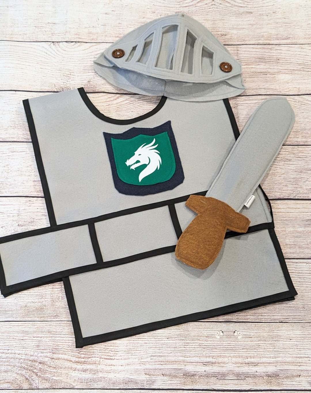 Full Felt Knight Dress up Set for Kids Helmet, Tunic, and Sword Dark ...