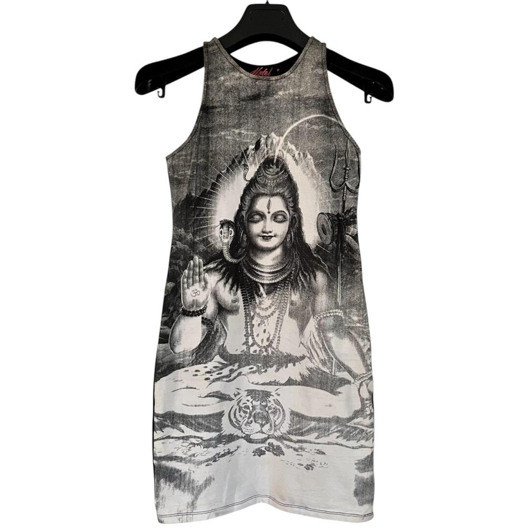 Y2K Shiva Print Bodycon Dress, 00s Fashion Dress , Mantra Sketch Dress ...