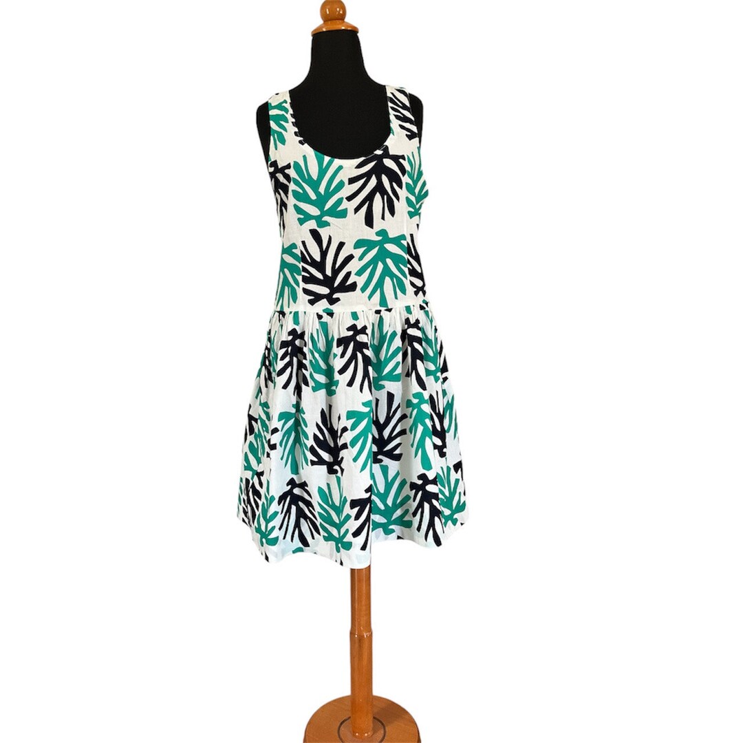 80s Vintage Dress With Matisse Leaves Print, Handmade Retro Girly ...