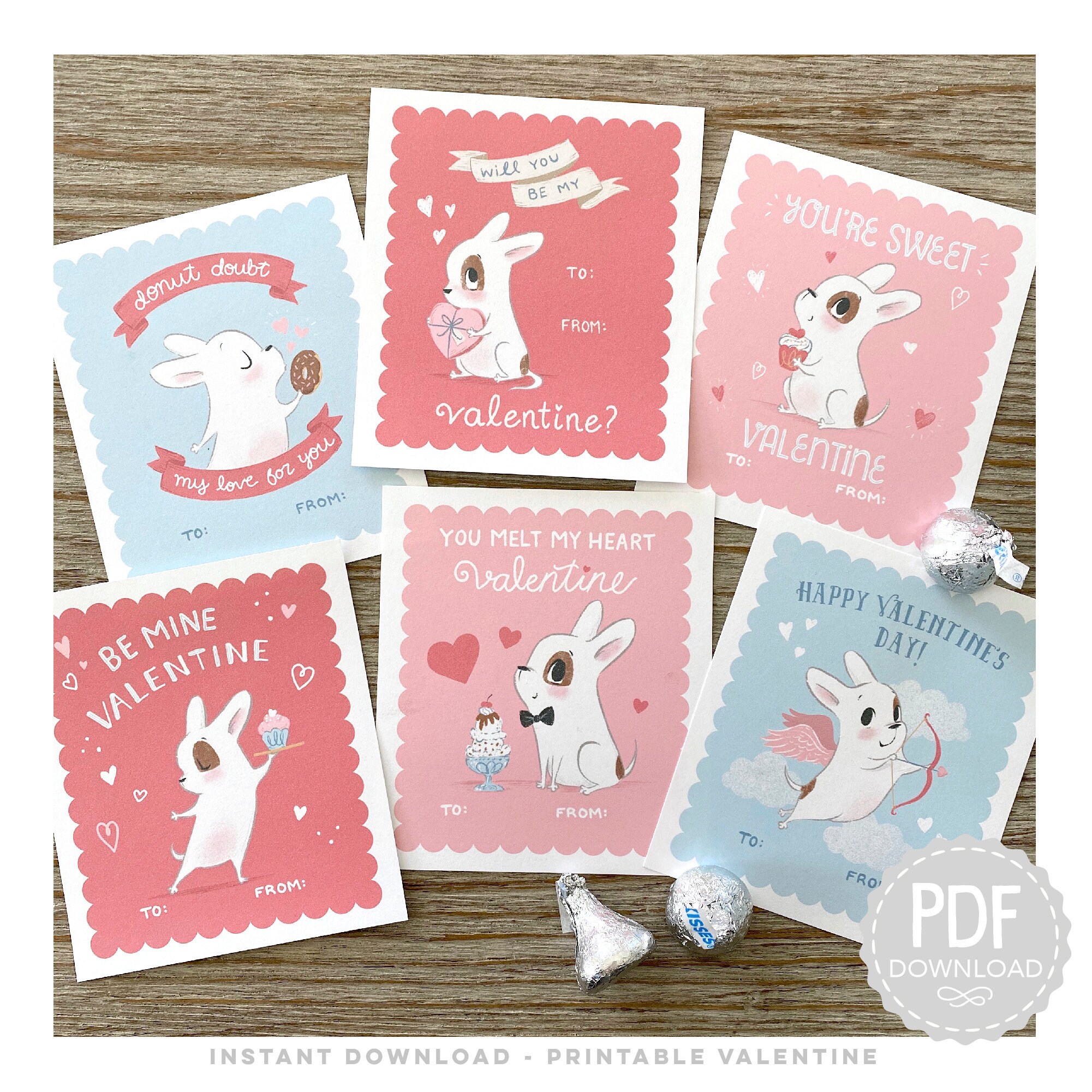 Cute Dog Valentine Printable Cutouts for Kids Valentines Day A Family ...