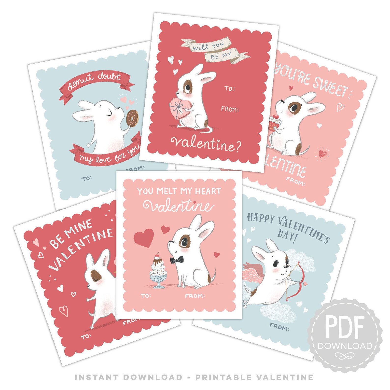 Cute Dog Valentine Printable Cutouts for Kids Valentines Day A Family ...