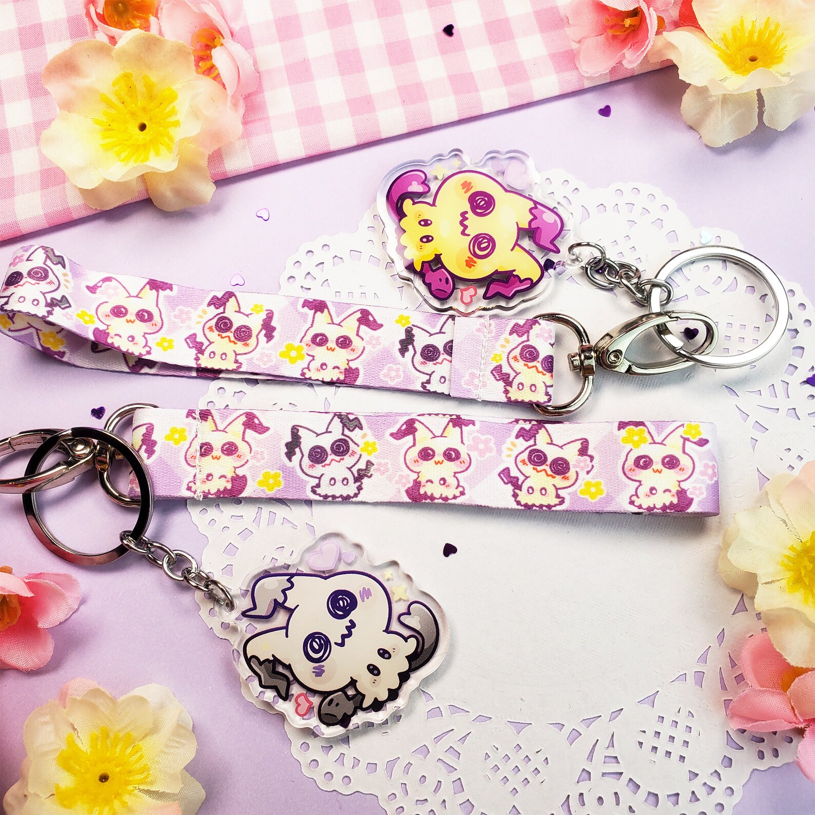 Mimikyu Ghost Type Mini Lanyard Acrylic Keychain Set - Etsy