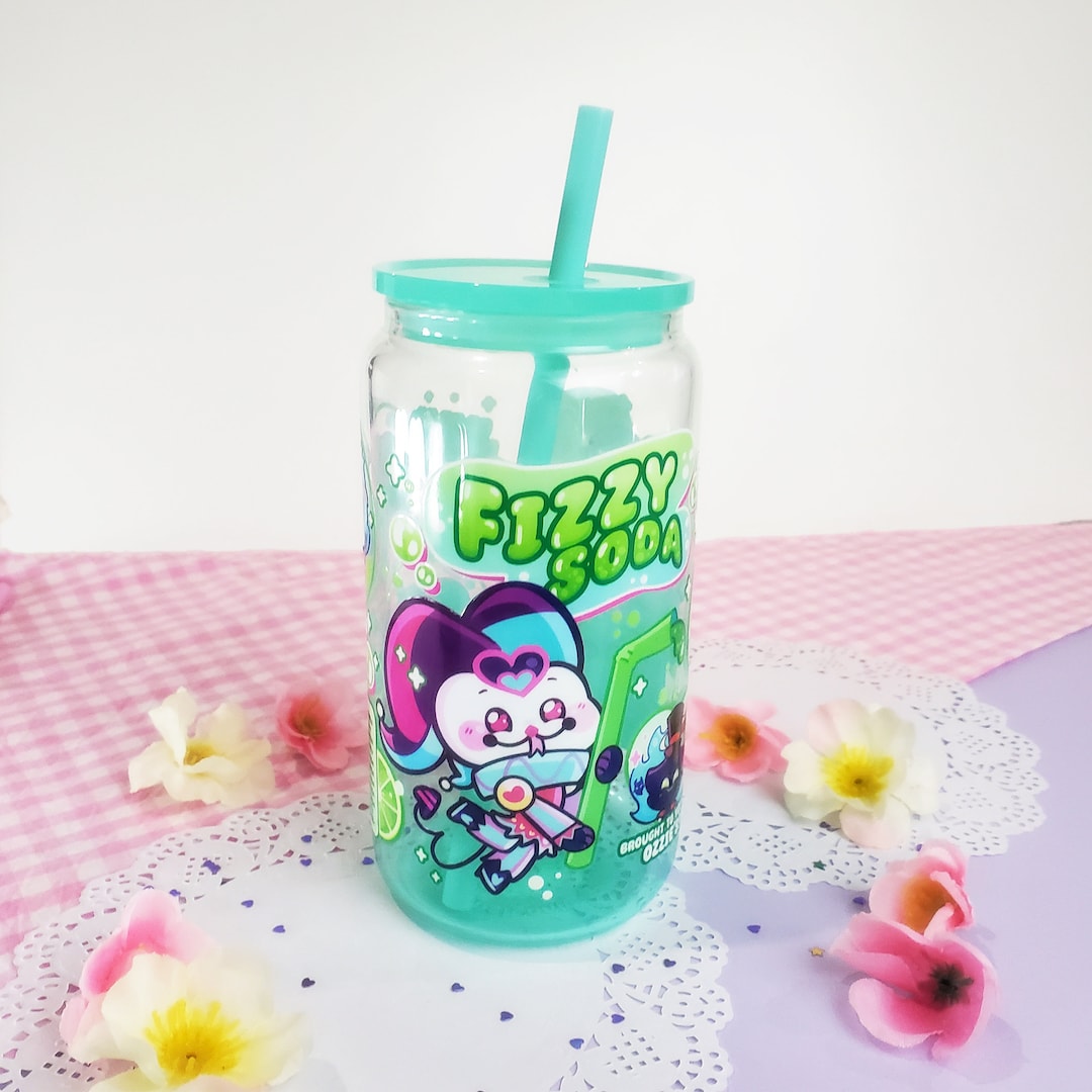 Fizzy Soda Glass Cup | Fizzarolli Glass Tumbler | 16oz With Plastic Lid ...