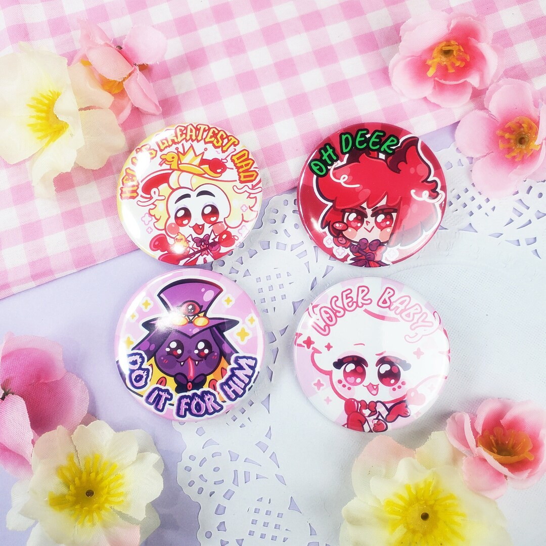 Hazbin Badges | Angel Dust | Alastor | Lucifer | Sir Pentious - Etsy