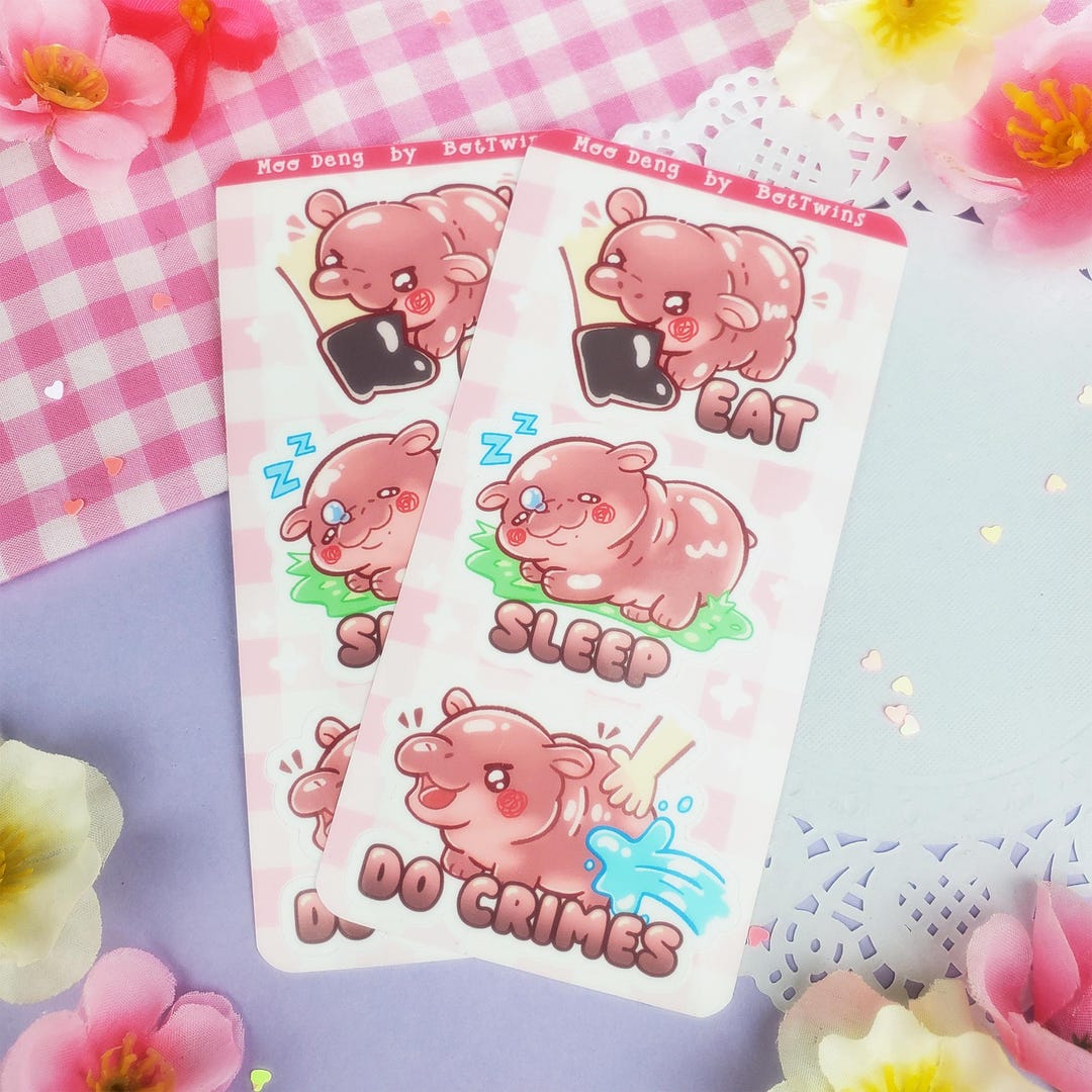 Baby Hippo Moo Deng Kiss Cut Sticker Sheet Vinyl Stickers - Etsy