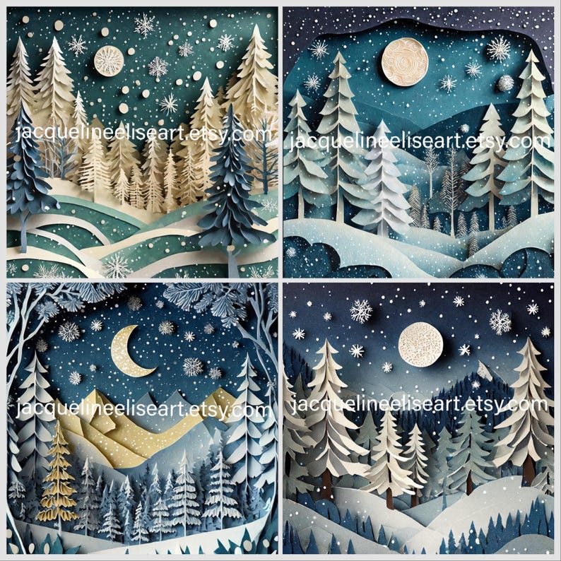 Christmas Themed Winter Forest Landscape Digital Images Bundle for ...