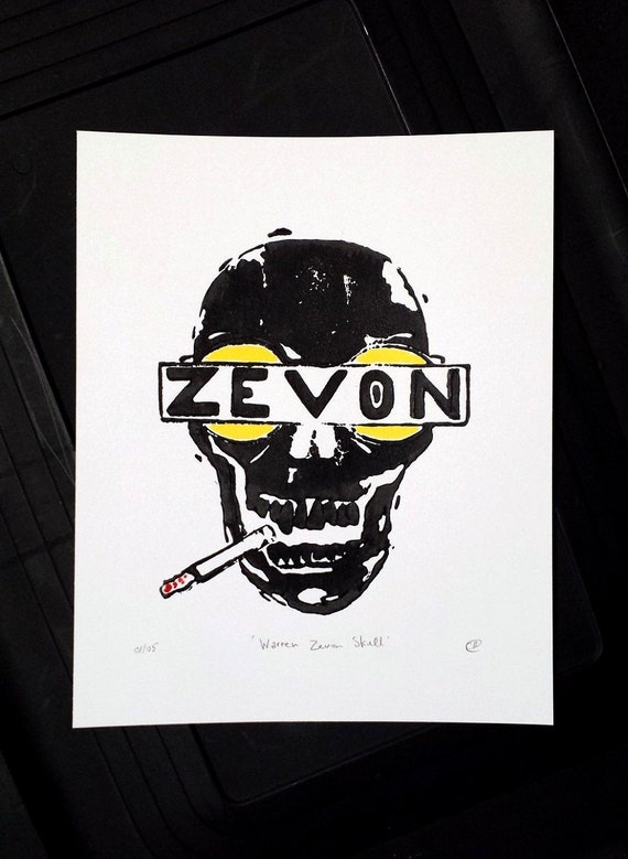 Warren Zevon Lino Print Smoking Skull Inspired by Classic | Etsy