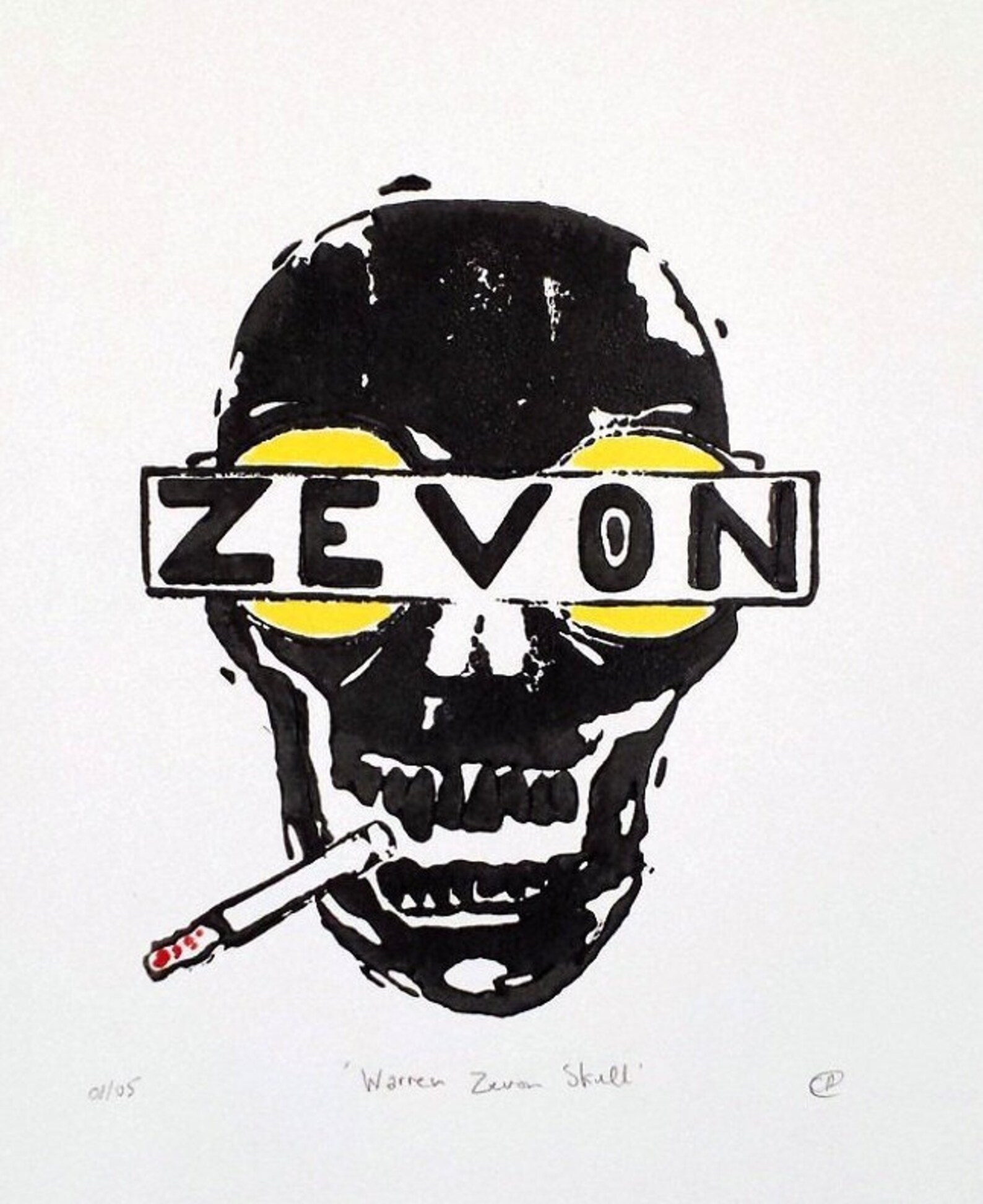 Warren Zevon Lino Print Smoking Skull Inspired by Classic - Etsy