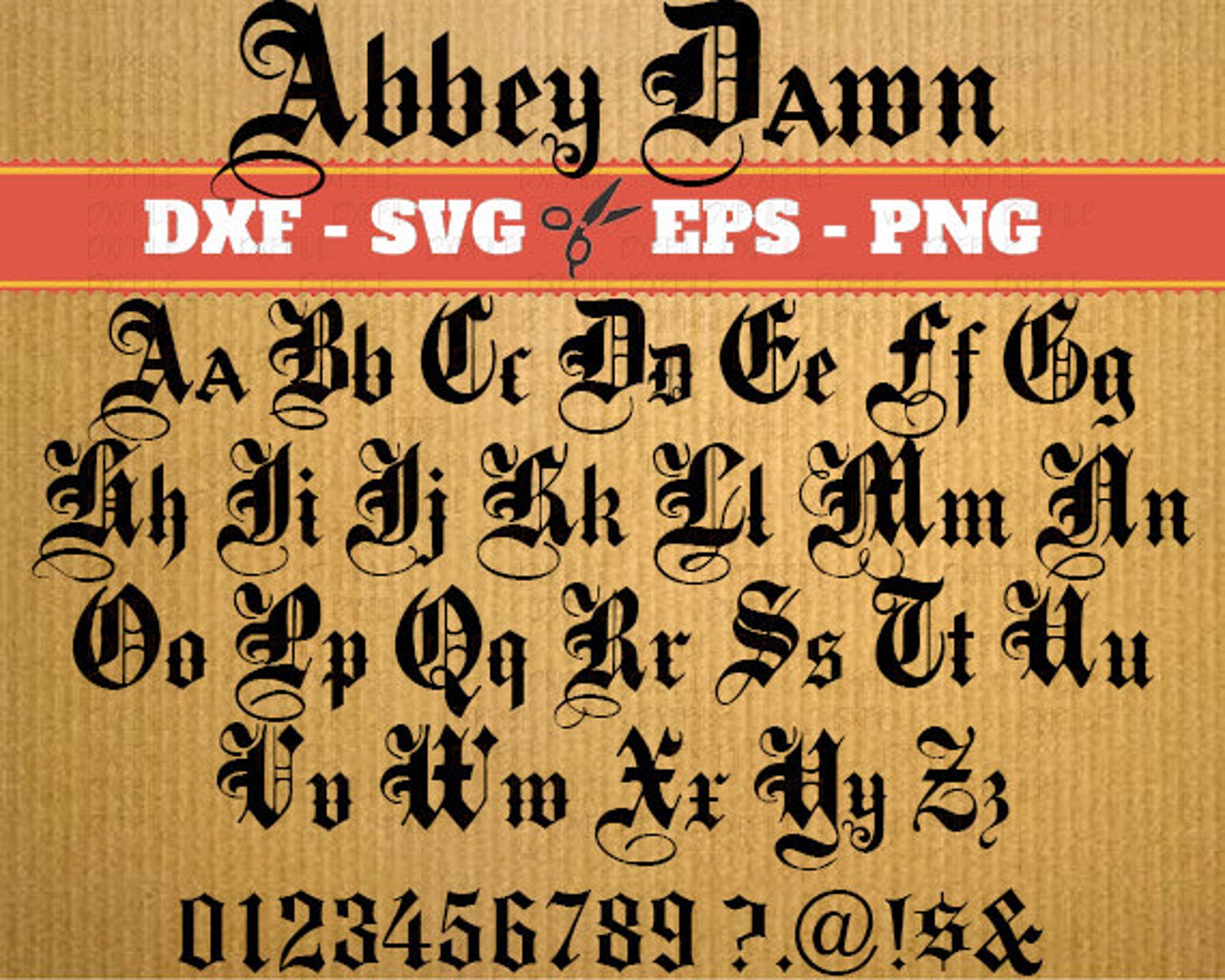 Abbey Dawn SVG FONT BUNDLE ; Svg, Dxf, Eps, Png; Gothic Letters ...