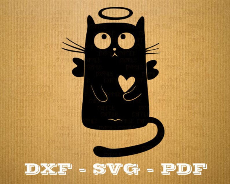 Format .dxf Chat ange avec un coeur- CNC découpe fichier - cricut ...