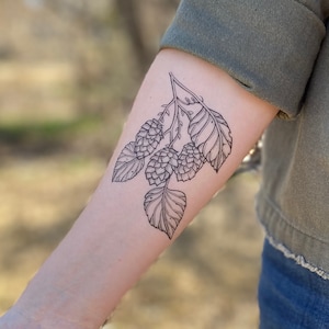 Hops Vine Temporary Tattoo, Black Line Tattoo, Botanical, Nature, Beer ...