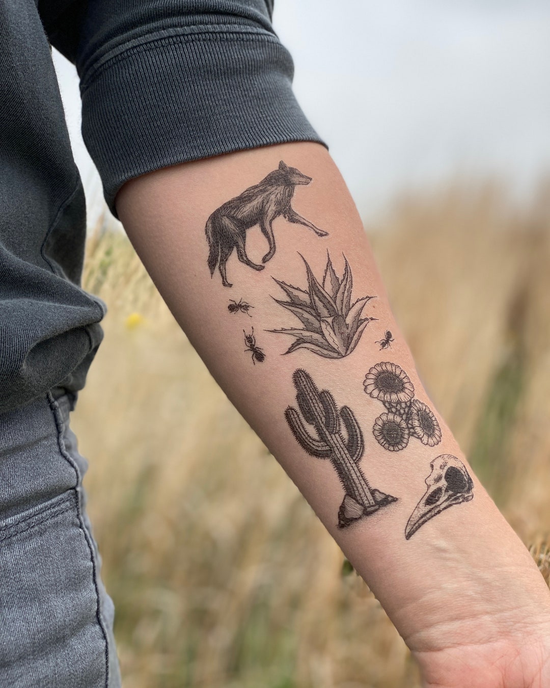 Desert Wild Temporary Tattoo Collection, Coyote, Agave, Saguaro, Cactus ...