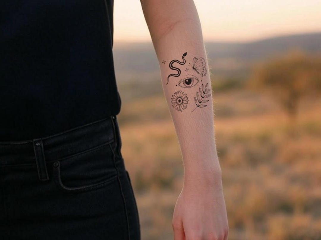 Earthly Visions Temporary Tattoo Sheet – Witchy Mini Black Ink Designs ...