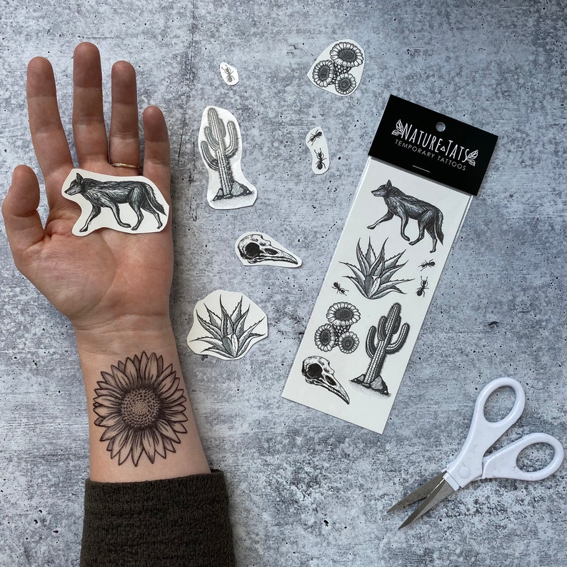 Desert Wild Temporary Tattoo Collection Coyote Agave - Etsy