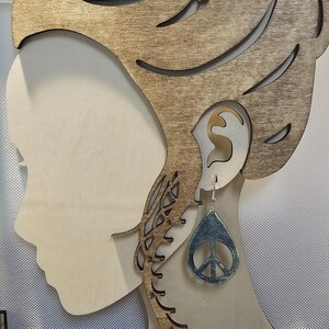 Wooden Peace Sign Tear Drop Earrings - Blue - Etsy