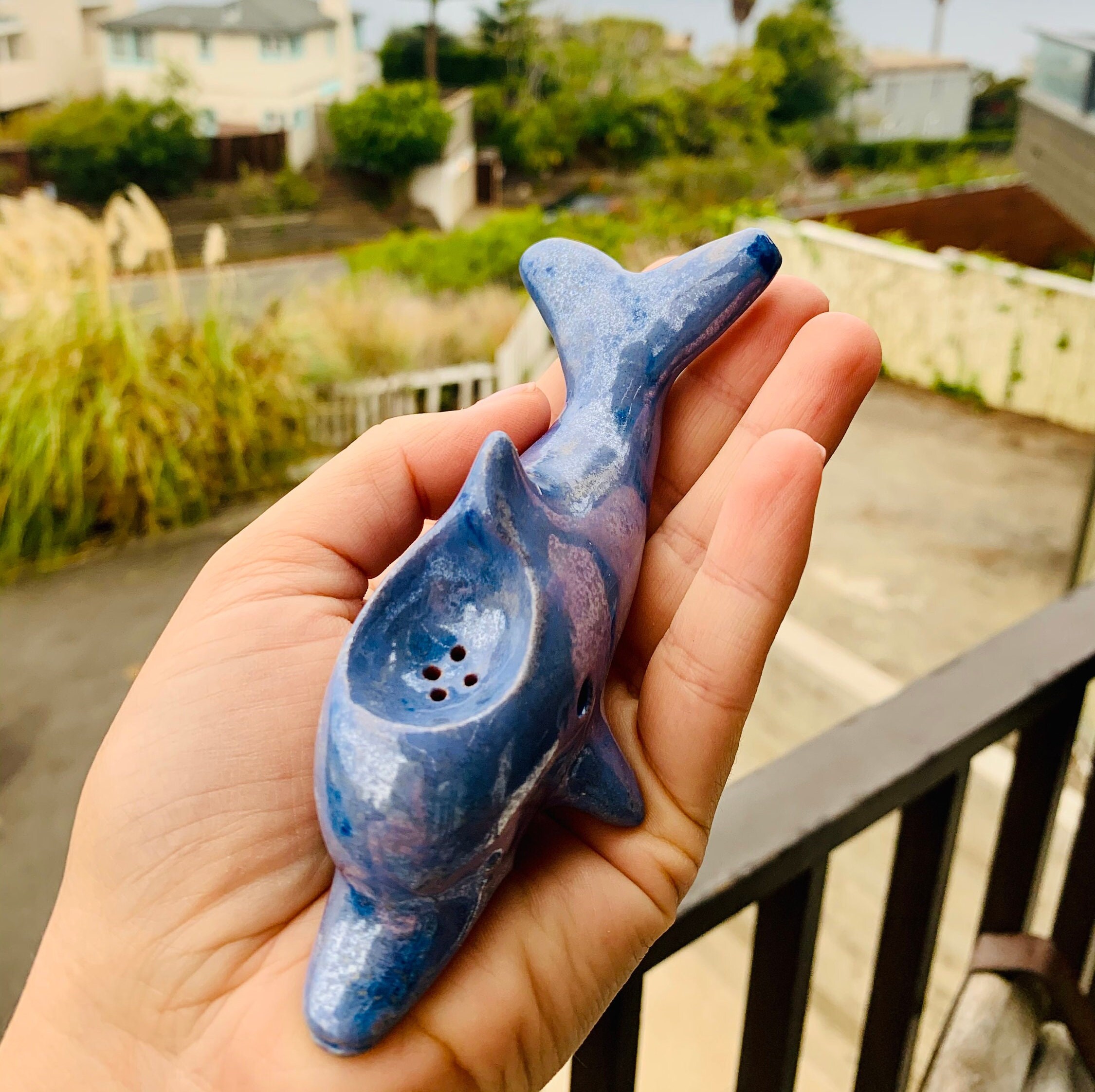 Dolphin Ceramic Smoking Pipe, Hand Made and Hand Painted, Italian Glaze ...