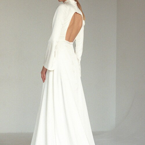 Clean and Simple Wedding Dress With Boat Neck Open Back Full - Etsy