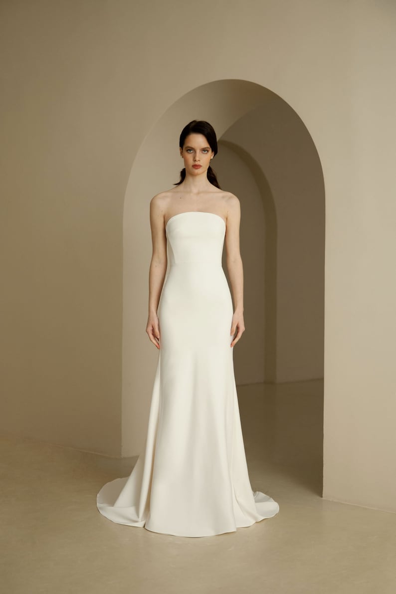 Minimalist Strapless Wedding Dress With Buttons Down the Back Modern ...