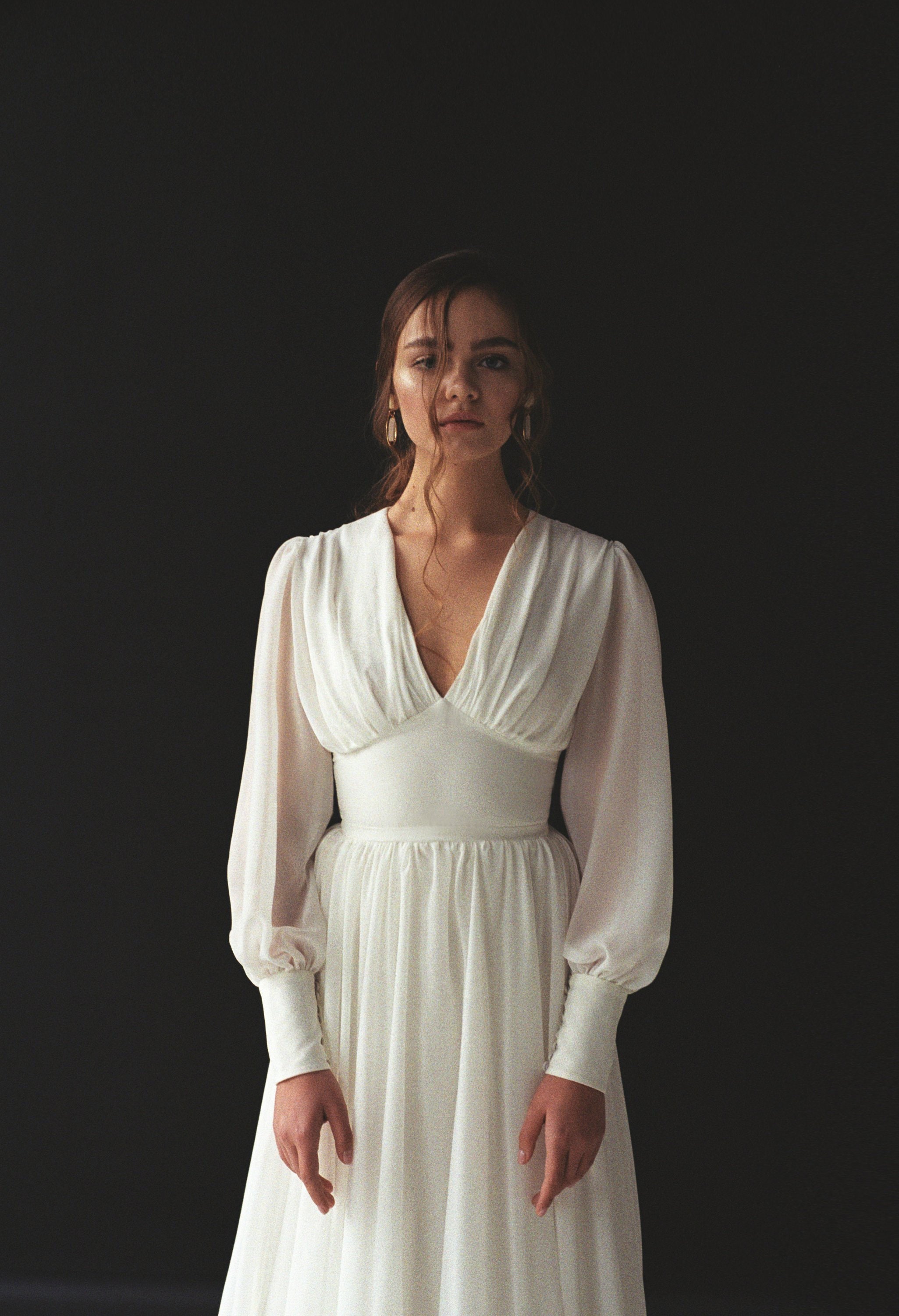 Long Sleeve Wedding Dress Boho Bishop Sleeve Wedding Dress - Etsy UK