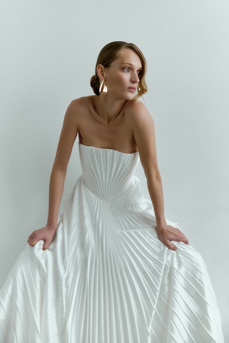 Pleated Wedding Dress Strapless Satin Wedding Dress Modern - Etsy UK