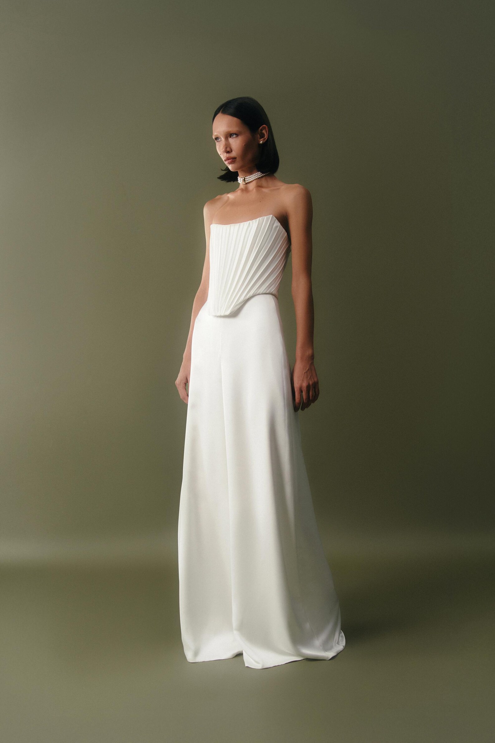 Pleated Bridal Bustier Basque Waist Satin Bridal Corset Modern Satin ...