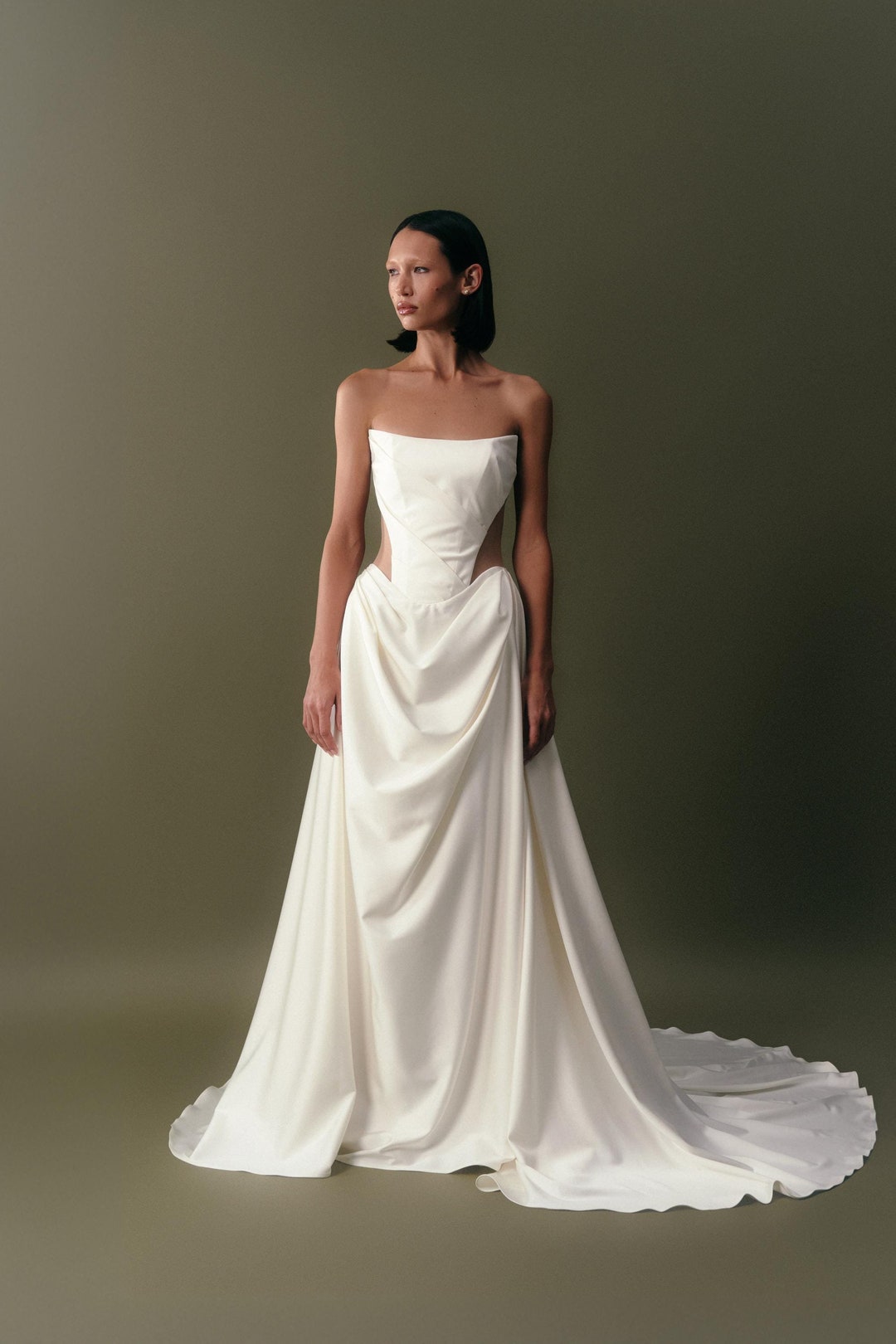 Basque Waist Strapless Wedding Dress A-line Corset Satin Wedding Dress ...